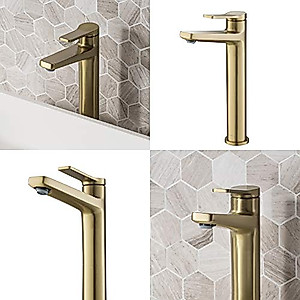 KRAUS Indy Single Handle Vessel Bathroom Faucet and Pop Up Drain in Brushed Gold, KVF-1400BG-PU-10BG