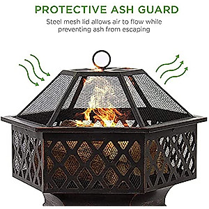 NaoSIn-Ni Garden Square Metal Brazier, Fire Pit with BBQ Grill Shelf Garden with Poker, Grill, Mesh Lid, Grate 63 61cm