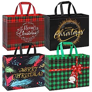 YANGTE Extra Large Christmas Gift Bags 12 Pack Extra Large Gift Bags Jumbo with Handle Reusable Non-Woven XL Xmas Presents Wrapping Holiday Bags Tote Size 16.7 * 6.9 * 12.6in