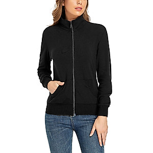 andy & natalie Women's Zip up Jackets Sweatshirts Jacket Stand Collar Jacket with Pockets