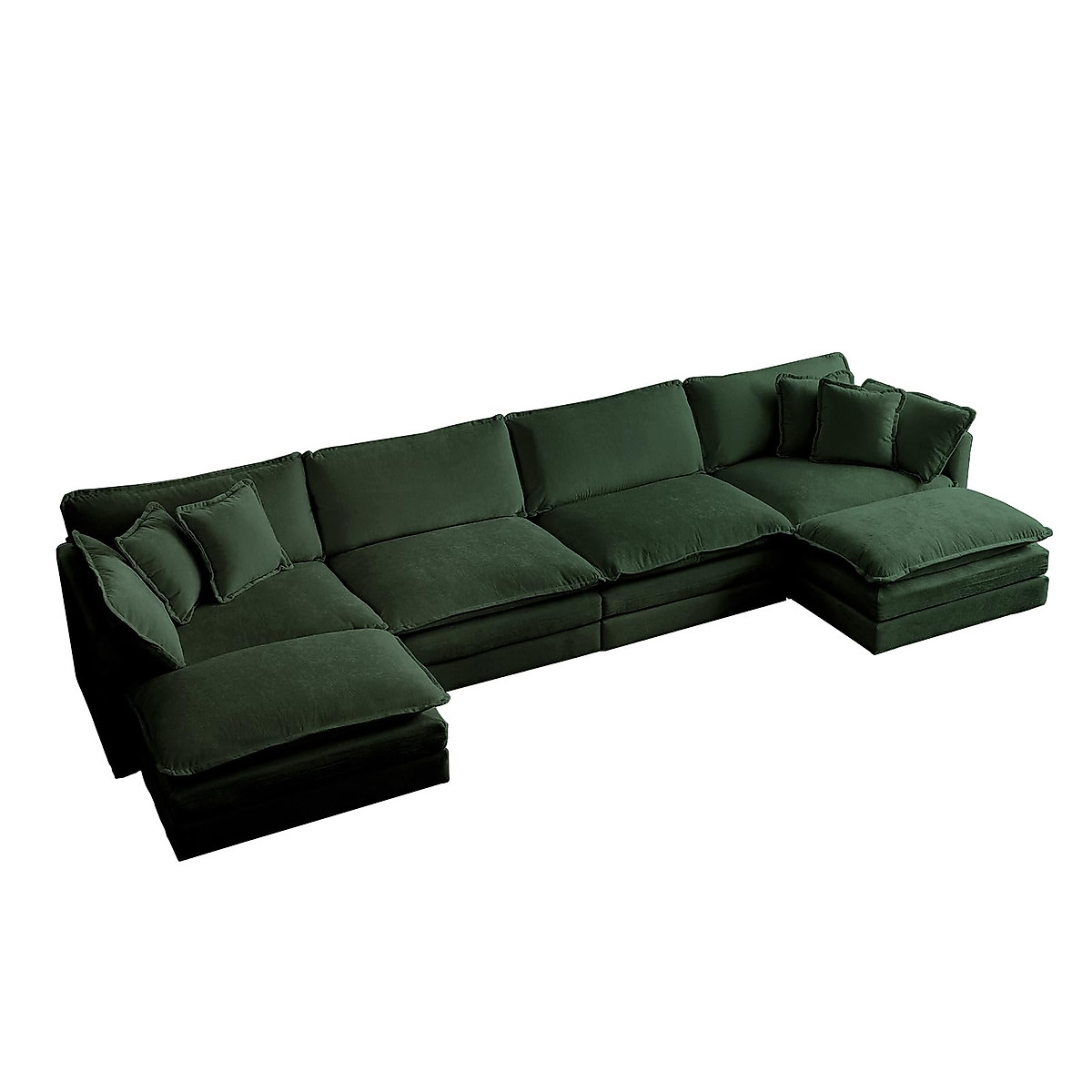 KIVENJAJA Oversized U-Shaped Modular Sectional Sofa, Modern Chenille 4-Seater Deep Seat Cloud Couch with 2 Ottomans/Chaises & 6 Pillows for Living Room Office, 146.5”W, Green