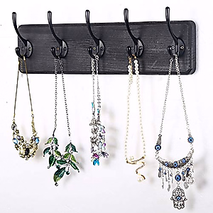 WEBI Coat Rack Wall Mounted,Wood Coat Hooks Wall Mounted,16’’ Hole to Hole,Coat Hanger Wall,Hook Rack Rail,5 Hooks for Hanging Coats,Hats,Jacket,Clothes