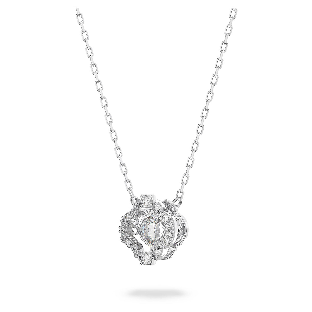 SWAROVSKI Sparkling Dance Set, Necklace and Stud Pierced Earrings Set with White Crystal and Matching Pavé on a Rhodium Finish Setting, Part of the Sparkling Dance Collection