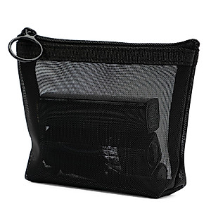 TOPASION Portable Mesh Makeup Bag with Zipper Small Travel Toiletry Bag Lightweight Cosmetic Pouch (Black 3 Piece Set)