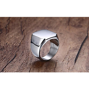 enhong Mens Rings Stainless Steel Square Signet Rings for Men,Silver Pinky Thumb Ring for Dad Father Jewelry Gift for Him,Men's Ring for Boys Size 9