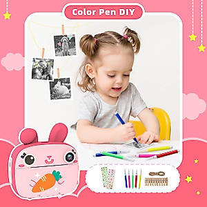 CAMCLID Instant Camera for Kids, 2.5K Kids Camera Instant Print with No Ink Print Paper & 32G Card,Selfie Digital Camera & 1080P Video Camera, Toy Gift for Girls Boys 3-12 (Pink)