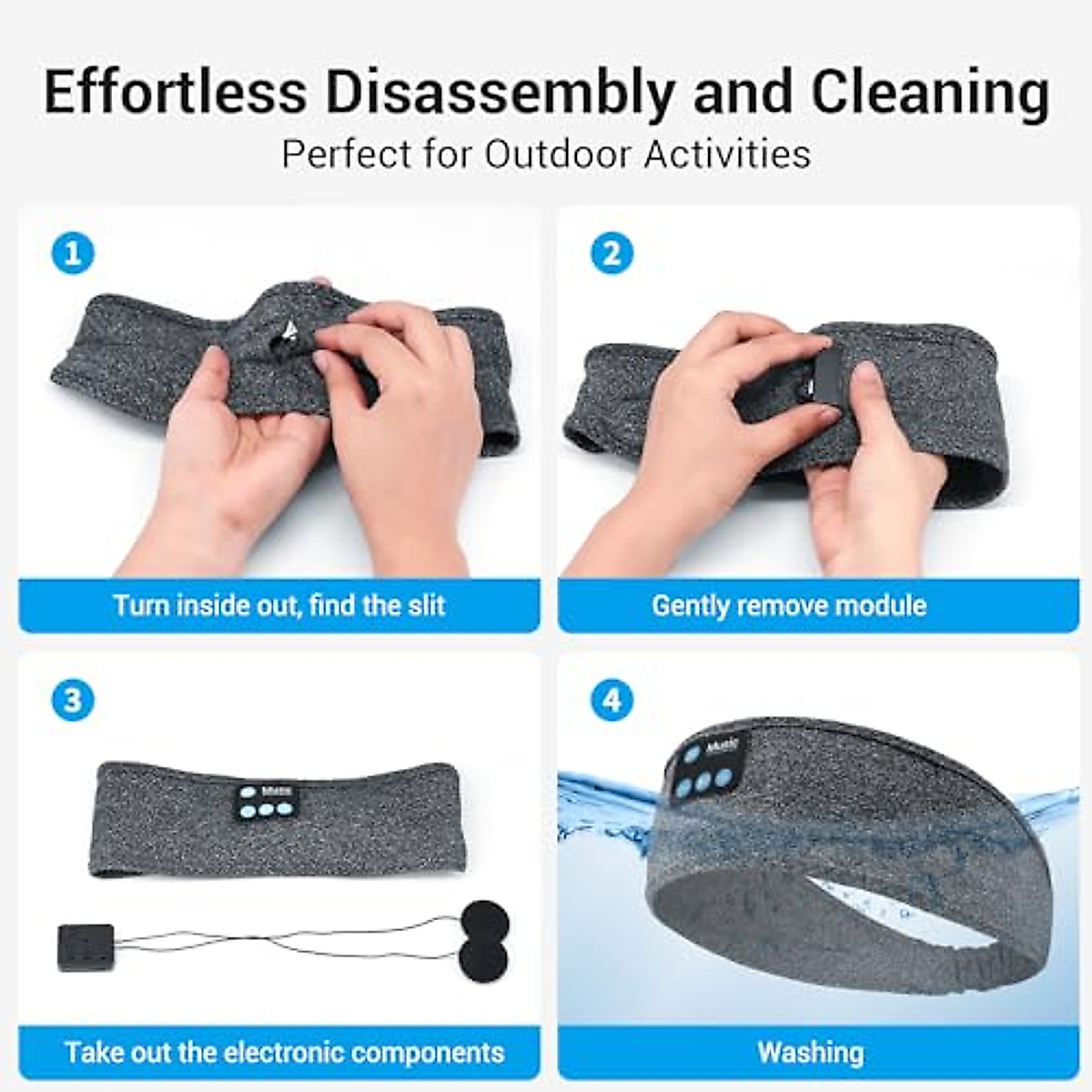 Yontune Sleep Headphones Wireless Bluetooth Headband - Sports Headband Headphones with White Noise and Ultra-Thin HD Speakers for Sleeping Workout Insomnia Meditation Great Tech Gifts (Gray)