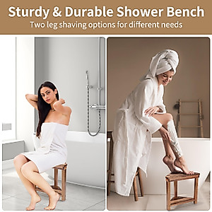 Boulphia Shower Foot Rest 14in, Acacia Wood Shower Stool for Shaving Legs, Waterproof Corner Shower Stool with Storage Shelf for Inside Small Shower Spaces
