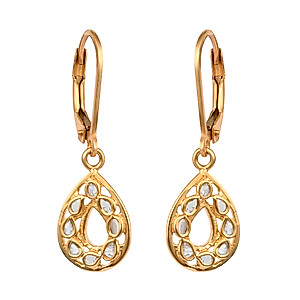0.25 CTW Natural Polki Diamond Pear Shape Lever Back Earrings in Vermeil Yellow Gold Over Sterling Silver