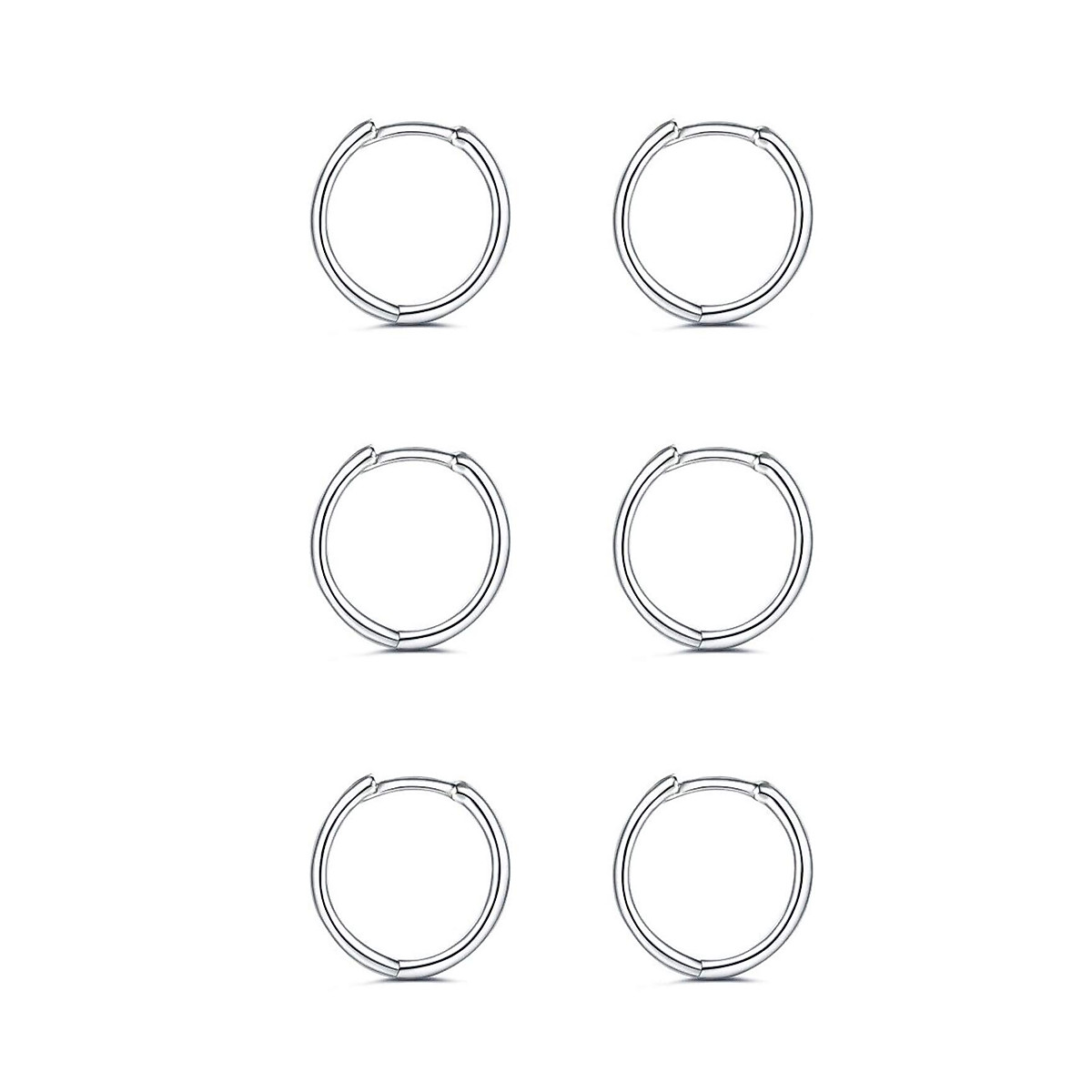 Sterling Silver Hoop Earrings- Cartilage Earring Small Hoop Earrings for Women Men,3 Pairs of Hypoallergenic 925 Sterling Silver Earrings(3 pairs 6mm）