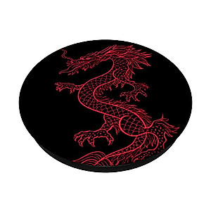 Red Fire Dragon On Black Background PopSockets Swappable PopGrip