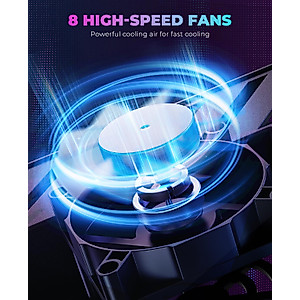 HAVIT Laptop Cooling Pad with 8 Cooling Fans, Laptop Cooler 6 Adjustable Heights for 12-15.6 Inch Laptops, Gaming Laptop Cooling Stand with a Phone Stand Two USB Ports