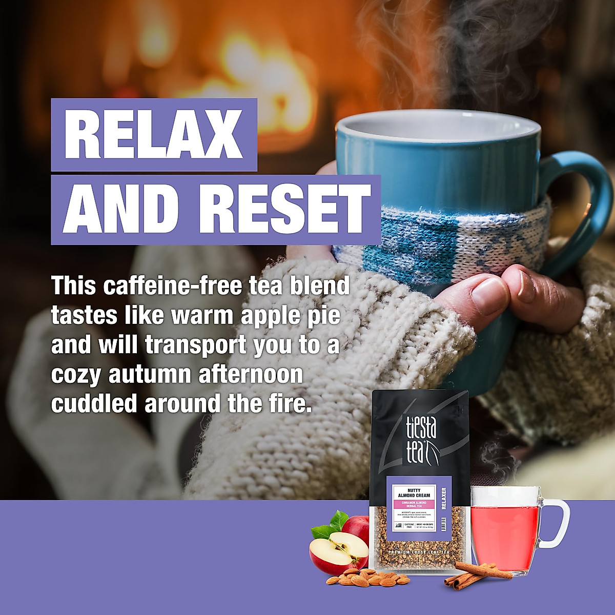 Tiesta Tea - Nutty Almond Cream | Cinnamon Almond Herbal Tea |Premium Loose Leaf Tea Blend |Non-Caffeinated Fruit Tea | Make Hot or Iced Tea & Brews Up to 200 Cups - 16 Ounce Resealable Bulk Pouch