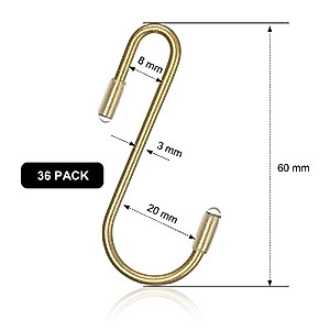 Hotop 36 Pieces S Shaped Hooks Hanging Heavy Duty S Hooks Hanger for Kitchen, Bathroom, Bedroom, Office, Pan, Coat, Bag, Plants (Champagne Gold,2.4 Inch)