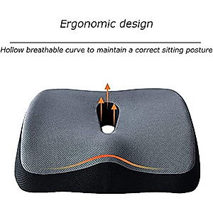 SMSOM Seat Cushion for Office Chair, Memory Foam Coccyx Cushion, Sciatica & Back Pain Relief, Ergonomic Cushion for Desk Chair, Gray