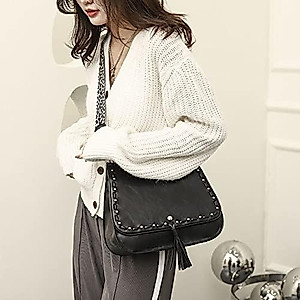 UKENENG Women's Crossbody Bag Shoulder Bag with Tassel Purse Shoulder Bucket Cross-body Purse (Grey)