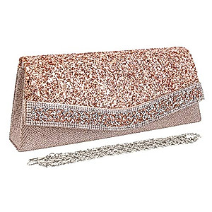 Naimo Flap Dazzling Clutch Bag Evening Bag With Detachable Chain (Champagne)