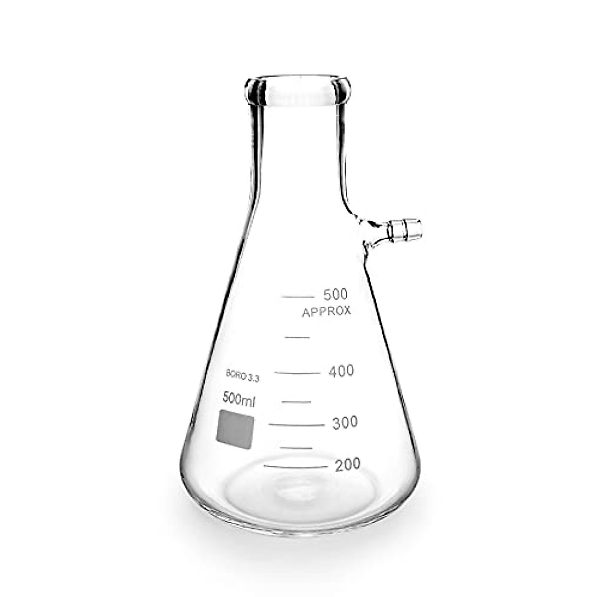 QWORK Filtering Flask with Upper Tubulation, 500ml Heavy Duty Borosilicate Glass Conical Shape Filtering Flask Narrow Mouth and Top Finish with Integral Side Arm, Single