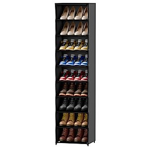 FIDUCIAL HOME 18 Pairs Shoe Cubby 9 Tiers Covered Shoe Rack Shelf Storage Organizer Tall Narrow Space Saving for Entryway Closet