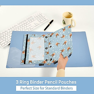 FRODOTGV Christmas Reindeer Snowflake Light Blue Pencil Pouches for 3 Rings Binder Zipper Binder Pockets Clear 3 Hole Binder 2 Pack Pencil Bag