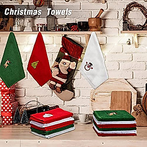 6 Pieces Christmas Decorative Hand Towels Embroidered Santa Reindeer Snowman Christmas Tree Dish Towels Soft Green Red White Fabric Bathroom Towels for Home Kitchen Bathroom Cleaning (Classic Style)