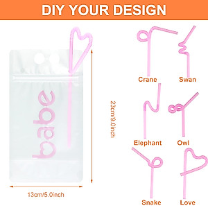 18 Pcs Zipper Plastic Pouches Drink Bags with Straws for Bride Party Heavy Duty Hand-held Translucent Frosted Bags with Drink Straws Wedding Party Decoration for Bride Women Girl