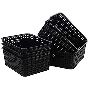 Leendines 6 Packs Black Small Baskets, Plastic Weave Storage Baskets