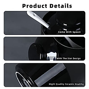 ONTUBE Ceramic Sugar Bowl with Lid and Spoon,Porcelain Sugar Pot,8oz (Black)