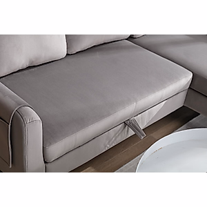 JINS&VICO Sectional Sofa Couch with Storage Chaise, Convertible Sleeper Couch with Side Pocket, Pull-Out Sofa Bed with Sturdy Plastic Legs for Living Room, Study Room, Weight Capacity 600 LBS