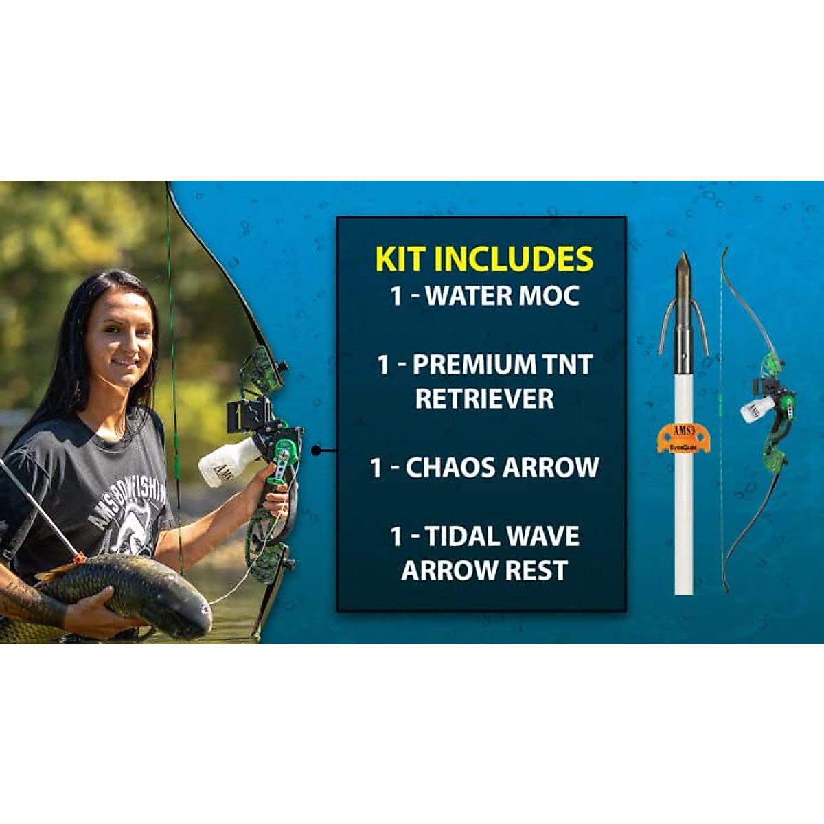 AMS Bowfishing Water Moc Recurve Bowfishing Kit - Right Hand - 45# Draw Weight