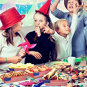 24 Pcs 4th of July Paper Food Tray American Flag Paper Food Tray Disposable Patriotic Party Decorations Red White and Blue Food Serving Trays Food Boat for Independence Day Memorial Party Supplies