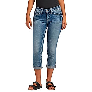 Silver Jeans Co. Women's Britt Low Rise Curvy Fit Capri Jeans, Med Wash EPX396, 24 Regular