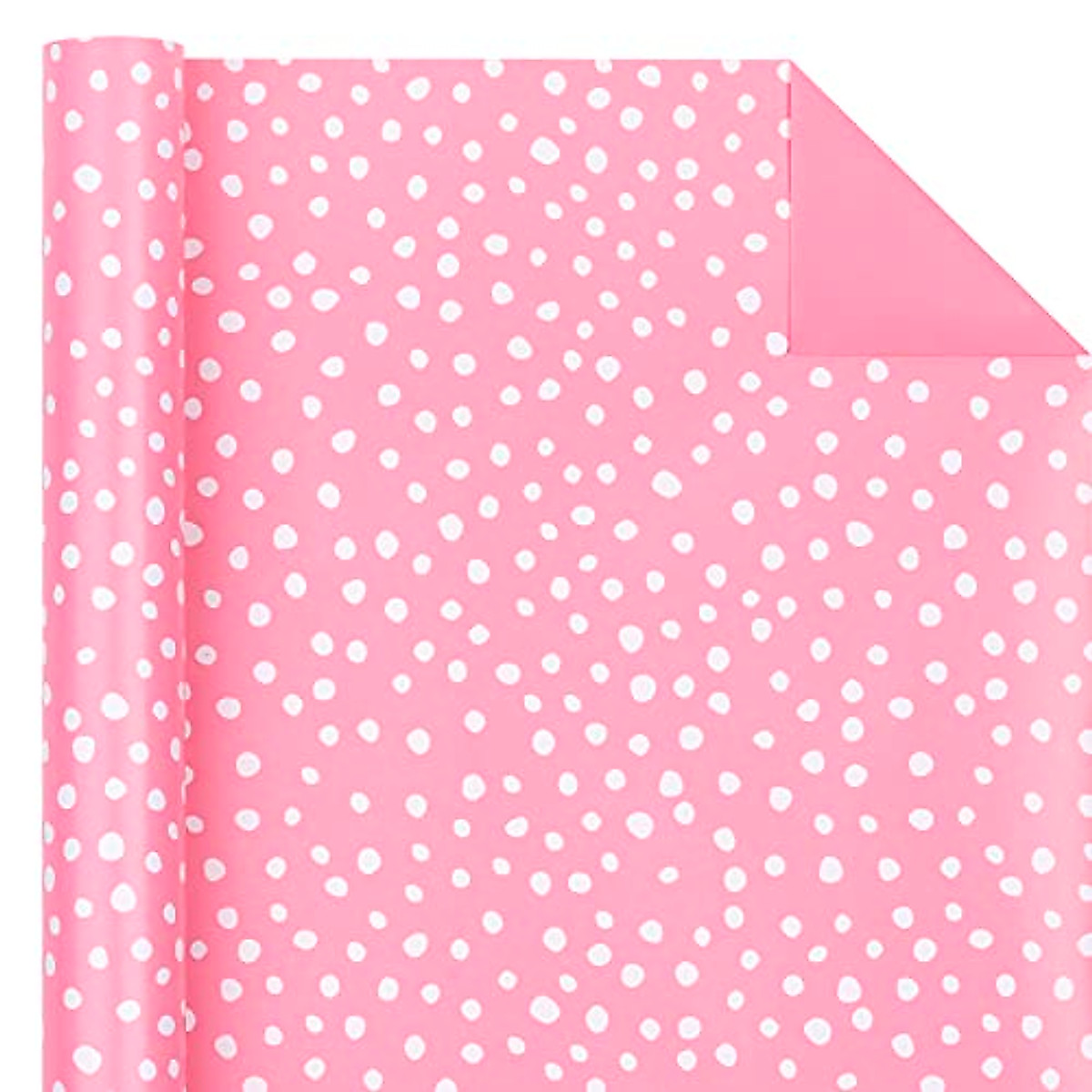 WRAPAHOLIC Reversible Wrapping Paper - Mini Roll - 17 Inch X 33 Feet - Light Pink and Delicate Polka Dots Design for Birthday, Holiday, Wedding, Baby Shower
