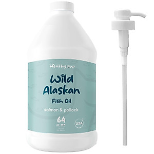Wild Alaskan Salmon Oil for Dogs with Pollock Oil - 64 oz of Pollock and Salmon Oil, Omega 3 Fish Oil, EPA, and DHA - Dogs Skin and Coat Supplement - Made in USA