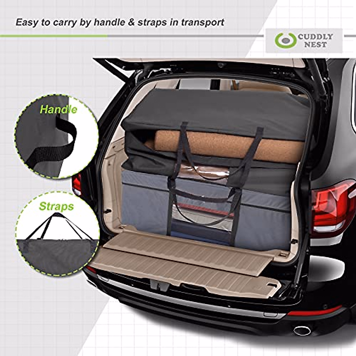 Cuddly Nest Folding Mattress Storage Bag - Heavy Duty Carry Case for Tri-Fold Guest Bed Mattress (Fits 4" Queen Mattress)