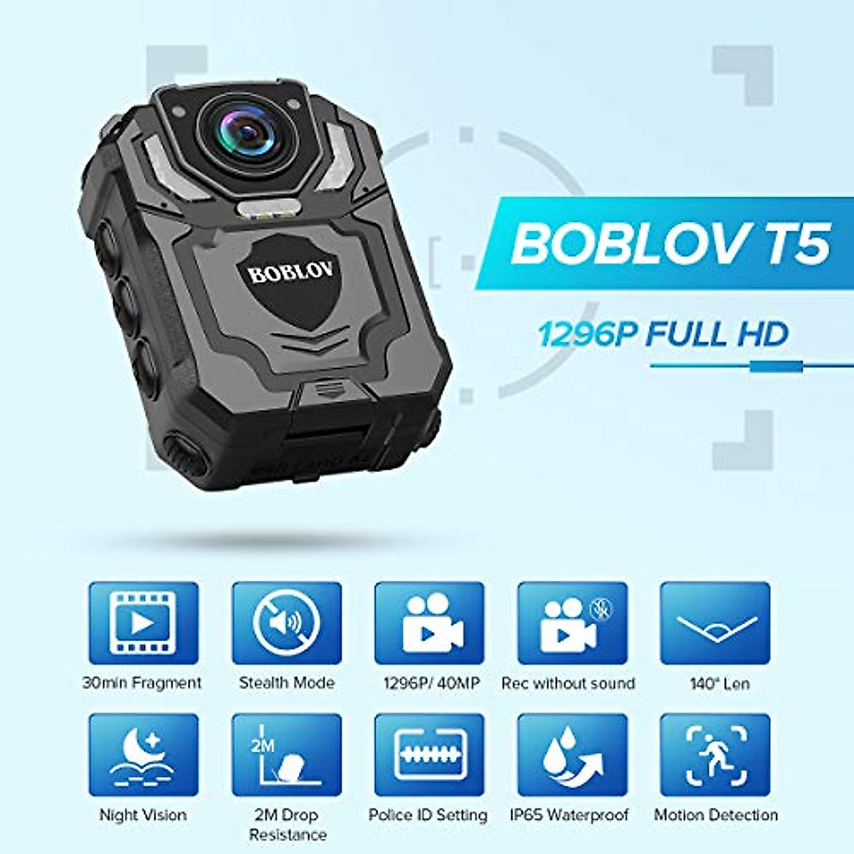 BOBLOV T5 32GB 1440P Body Camera with Audio Recording,Built-in SD Card, Two Batteries with Dock, Wearable Police Body Camera for Law Enforcement, Night Vision, File Protection