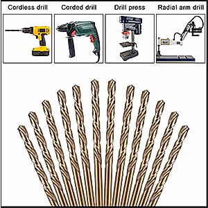 BECOLLO 1/8 Inch Cobalt Drill Bit Set, M35 Jobber Length Twist Drill Bits,Suitable for Drilling in Hard Metal, Stainless Steel, Cast Iron,10 Pieces