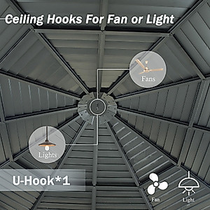 Domi 13x13FT Sunroom, Octagonal Solarium Aluminum Hardtop Gazebo with Galvanized Steel Roof, Detachable PE Screen, Sliding Door, Sun Room Pavilion Gazebo for Deck Backyard Garden