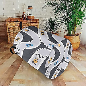 Storage Basket,Blue Race Racing Cars Yellow Boy Children Baby,Collapsible Large Laundry Hamper with Handles for Home Office 17.32"X13.58"