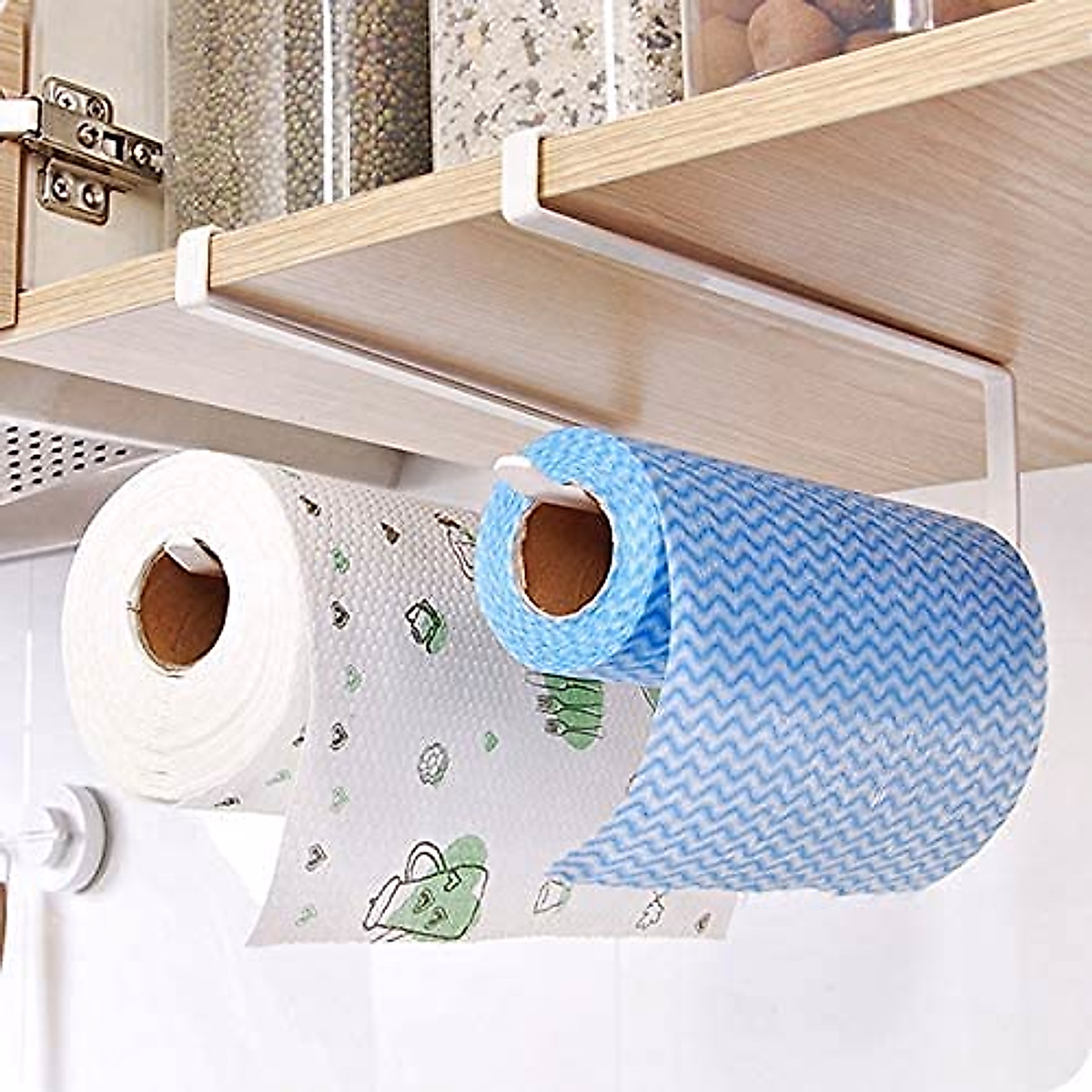 Mihao 2 Packs Kitchen Cabinet Cupboard Under Shelf Storage Paper Towel Roll Holder Dispenser Napkins Rack, White