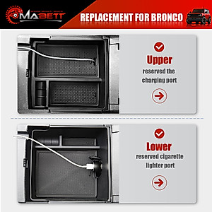 Mabett Console Organizer Tray for Bronco Accessories, Armrest Storage Box fit Bronco 2021 2022 2023 2024 2/4-Door wiht Non-Slip Mat Black