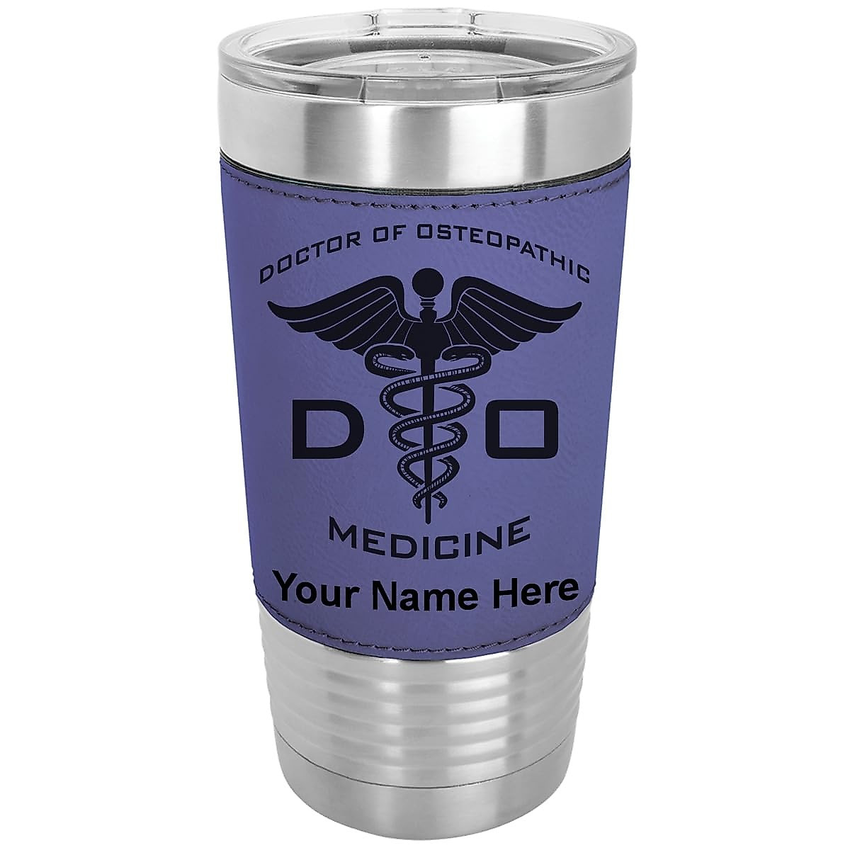 LaserGram 20oz Vacuum Insulated Tumbler Mug, DO Doctor of Osteopathic Medicine, Personalized Engraving Included (Faux Leather, Dark Purple)