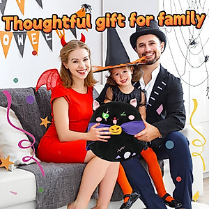 Jrystar 12'' Happy Halloween Black Cat Plush Pillow Toy Soft Skeleton Pumpkin Black Cat Plush Hugging Throw Pillow Home Party Decorations for Kids Adults