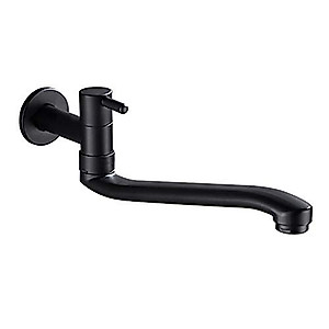 Wall-Mounted Black Cold Water Faucet Washing Machine Mop Pool Garden Taps (21cm)
