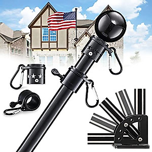 Flag Poles for Outside House - 5ft Tangle Free Flag Pole for House,Flagpoles Residential with Multi-Position Holder Bracket,Heavy Duty Flag Pole Kit High Wind Resistant for Outdoor,Porch,Truck-Black