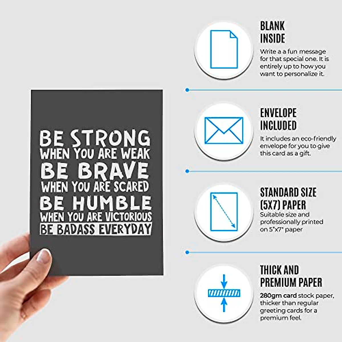 Motivational and inspirational card for men or women | A great present to show appreciation for him or her for birthday, retirement, graduation. | Be Strong