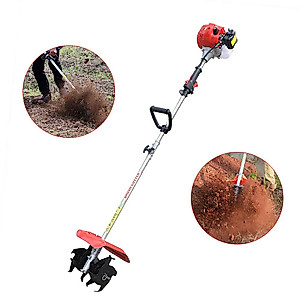 CheriMuMu Cordless Tiller Cultivator, 42.7CC 2-Stroke Gas Powered Tiller Cultivator Handheld Garden Air Cooled Gas Powered Engine Tiller, Cultivator Tilling Tool for Yard Garden Farm