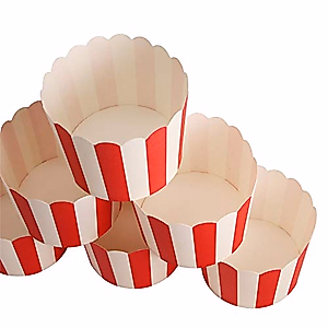50-Pack Muffin Cups Baking Paper Cup Cupcake Muffins Liners Red and White Stripes Baking Cups, Bottom Dia 2.3 Inch