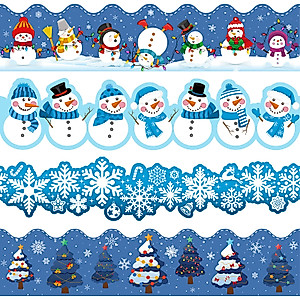 63ft Winter Bulletin Board Borders Snowman Bulletin Board Decorations Christmas Border Paper Holiday Borders Snowflake Xmas Tree Wave Trim Border for School Classroom Office Party (Vivid Style)