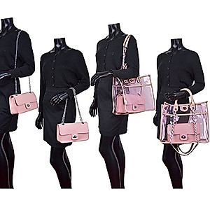 Large Clear Tote Bag PVC Top Handle Shoulder Bag 2 Pieces Set With Turn Lock Closure (Blue)